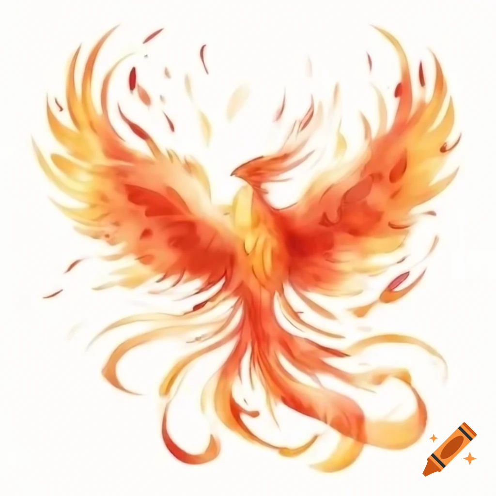 Phoenix rising from ashes in high definition drawing on Craiyon