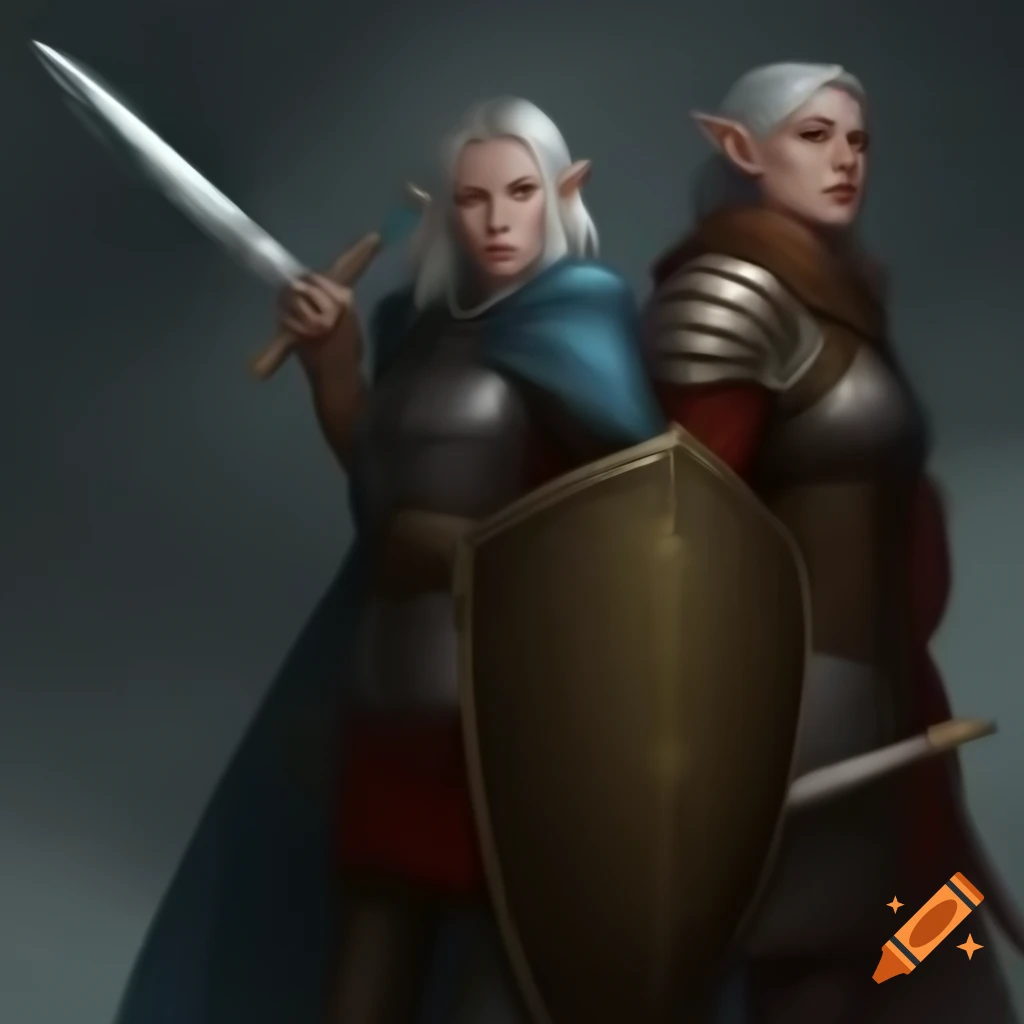 DND style warriors, one with shield and another with sword on Craiyon