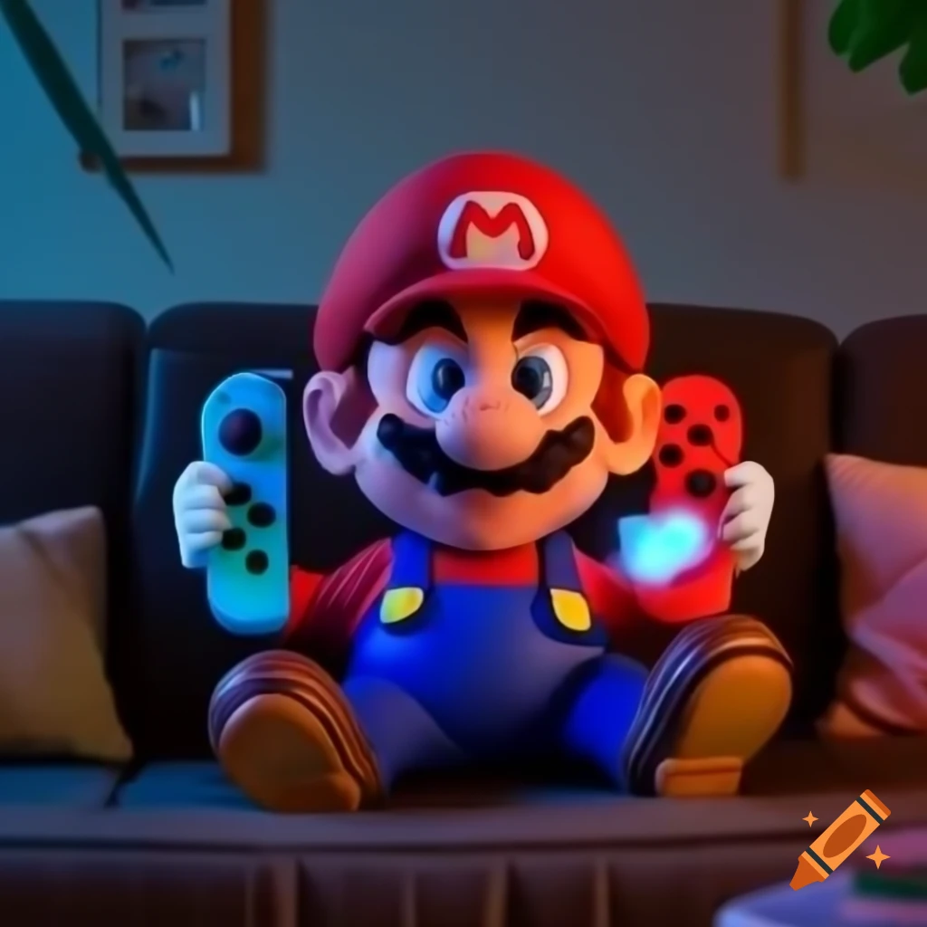 Cute Mario glowing while sitting on couch playing Nintendo Switch on ...