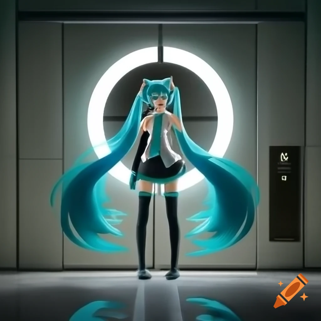 Hatsune Miku at front door with ring doorbell on Craiyon