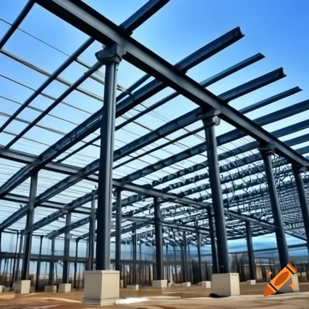 Realistic images of steel structures with bluish tint and construction scenes on Craiyon