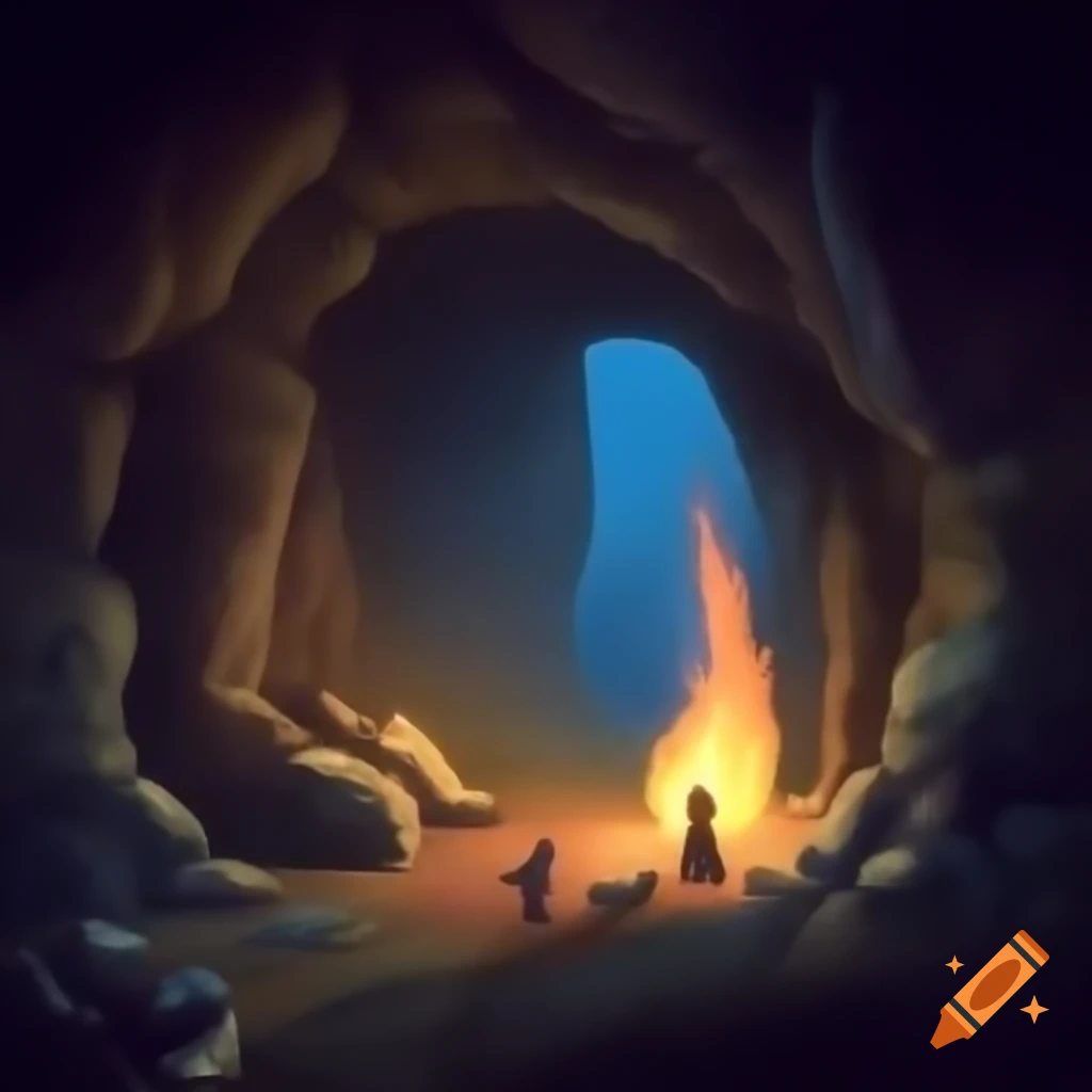 Cave entrance with firelight revealing a weakened brother and a sudden ...