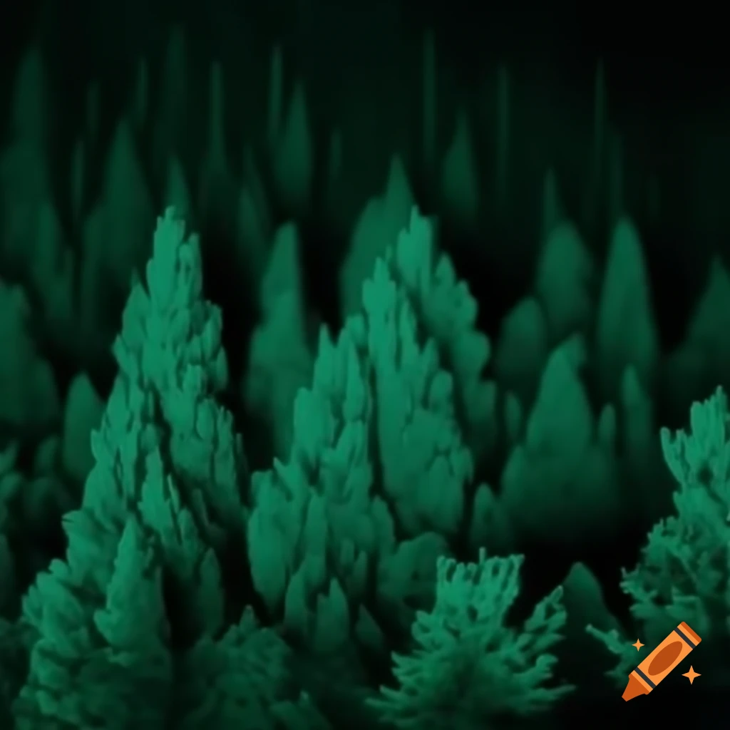 Green-blue night vision photo of dense forest with intricate trees on ...