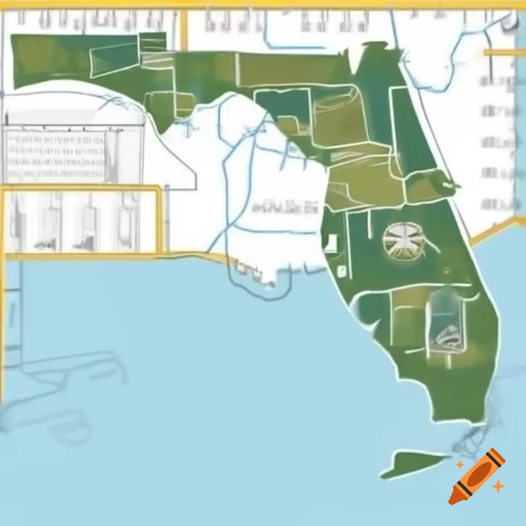 Map of Florida showing canal from Tampa to Atlantic Ocean on Craiyon