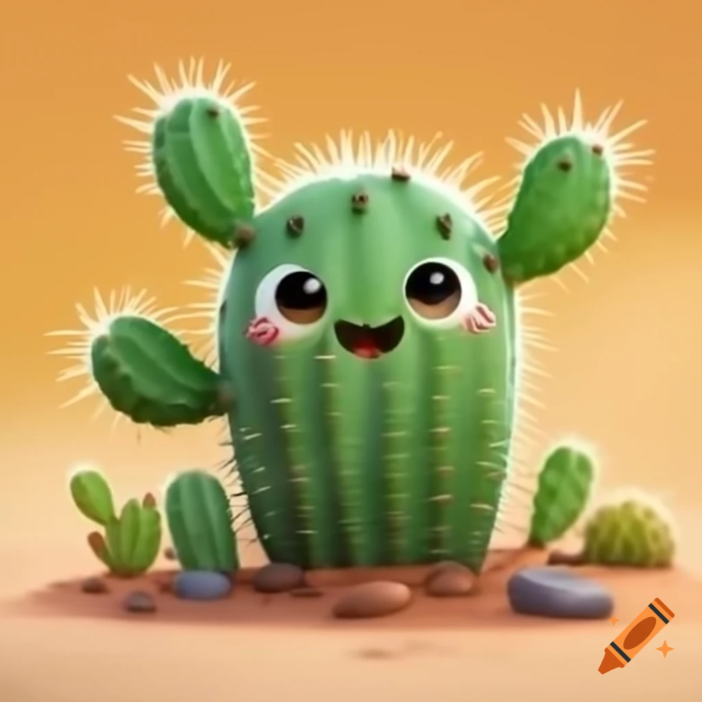 Cute smiling cactus with big eyes in Pixar style on Craiyon