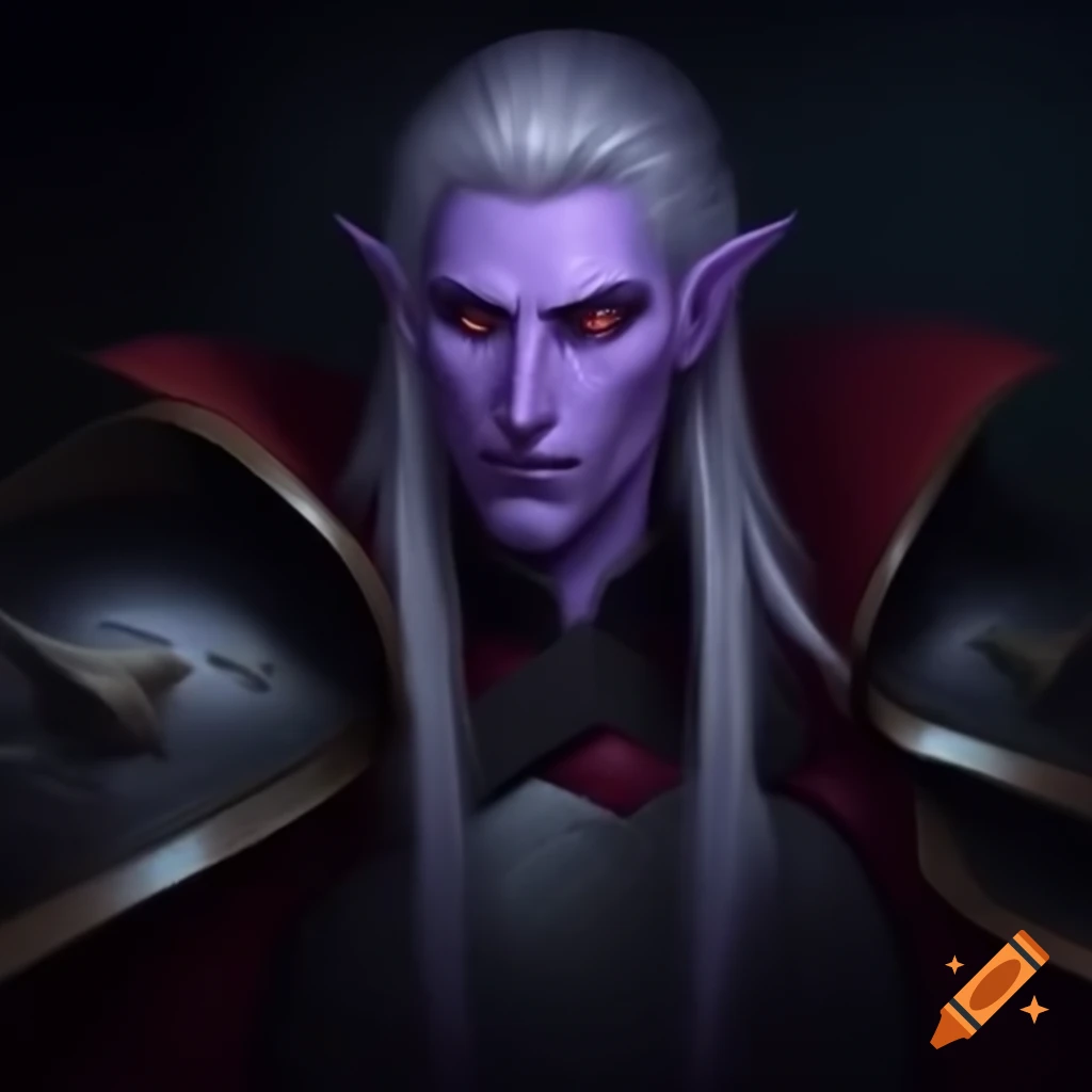 Drow male vampire paladin in black armor with long silver hair, tarot ...