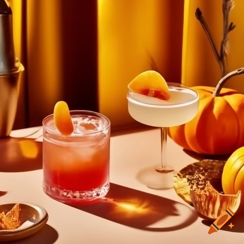 Fall cocktail flyer with seasonal drink recipes and decor on Craiyon