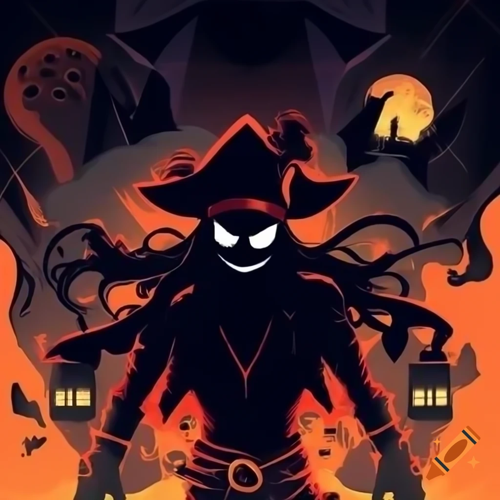 Evil pirate silhouette surrounded by shadow mist, full body view on Craiyon