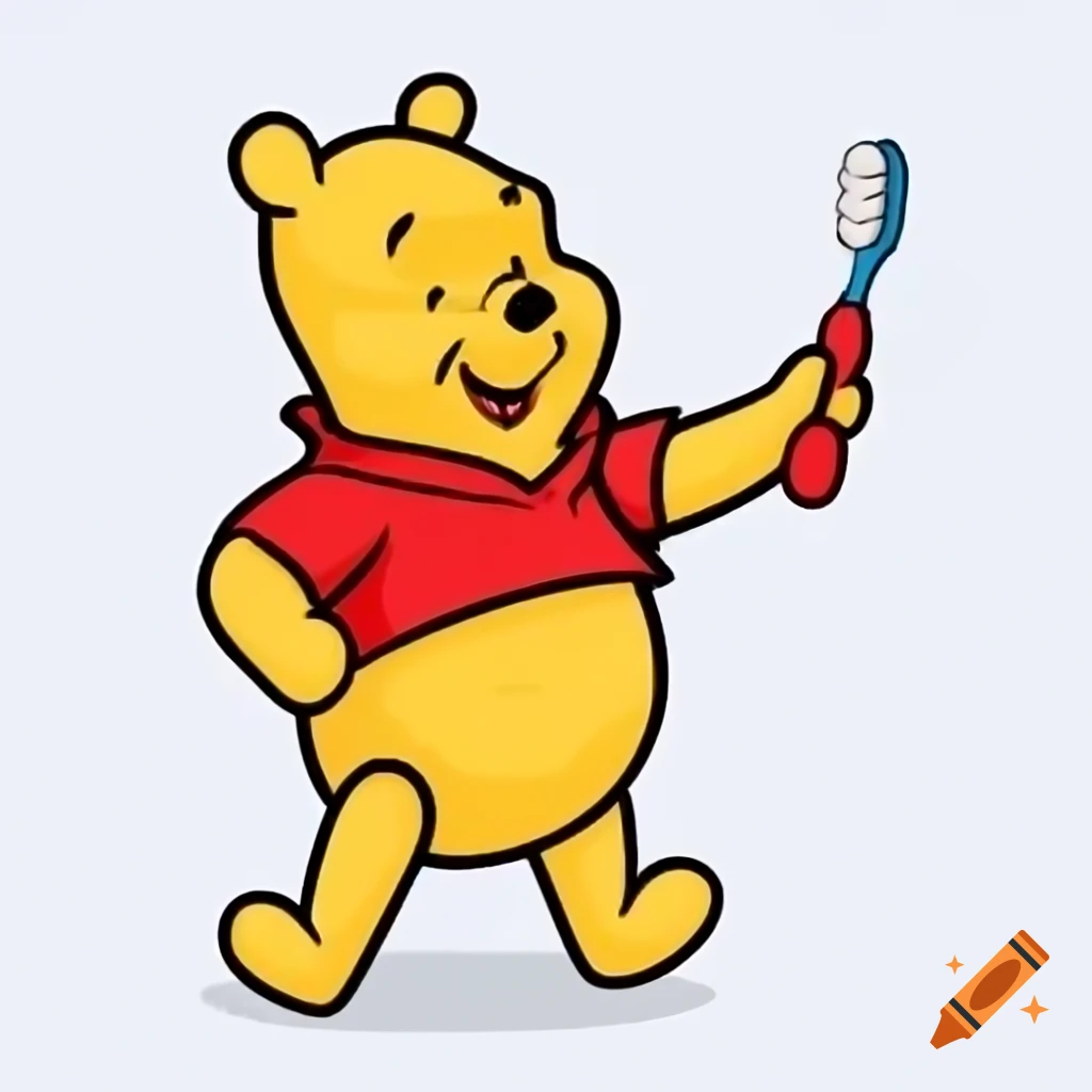 Winnie the Pooh brushing his teeth on Craiyon