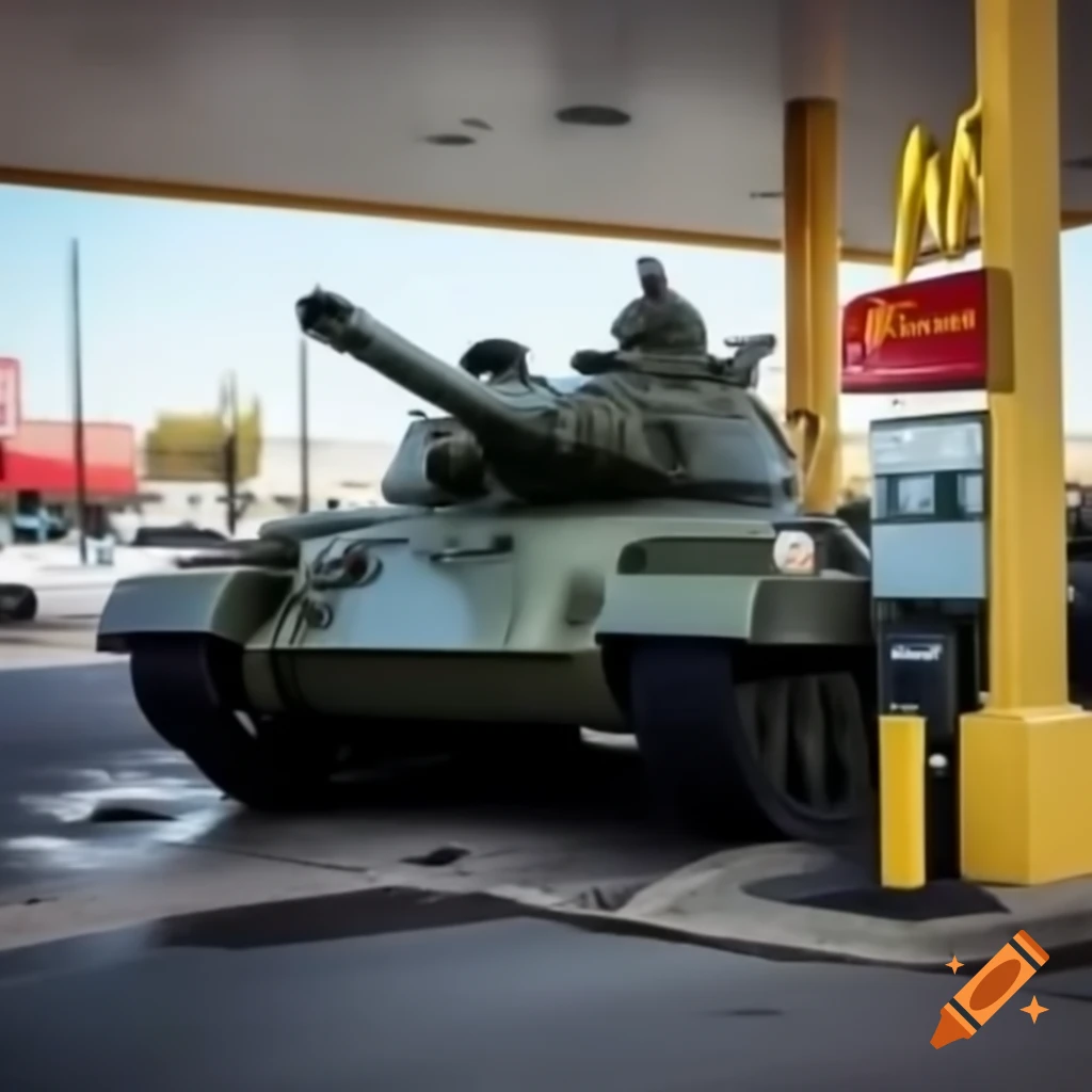 T72 tank at McDonald's drive-thru on Craiyon