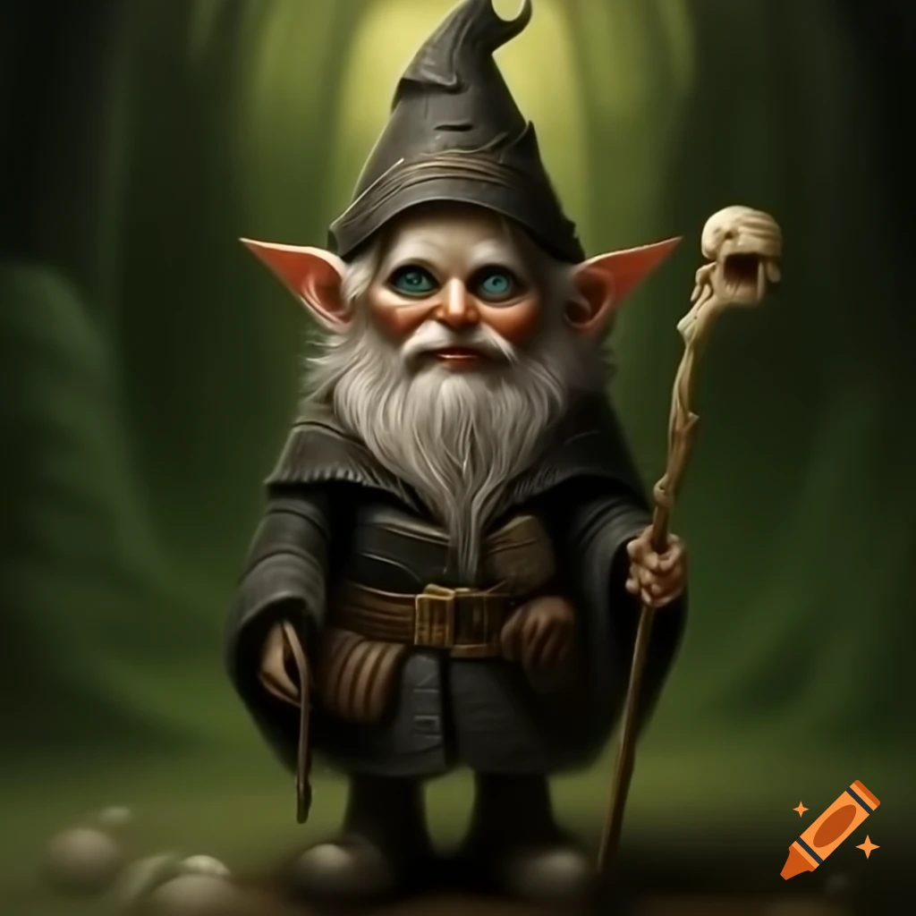 Gothic gnome in ebony cloak with skeletal adornments and bone staff on ...