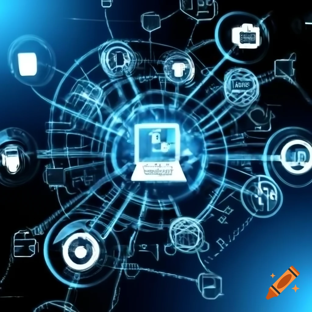 Complex network graphics showing data flow with networking devices like ...