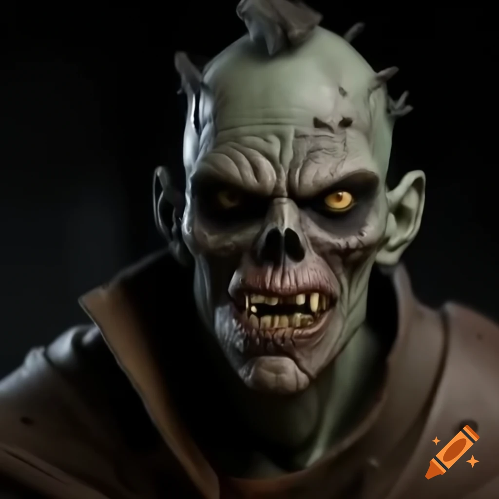 Goofy male zombie in torn medieval clothing, full figure on Craiyon