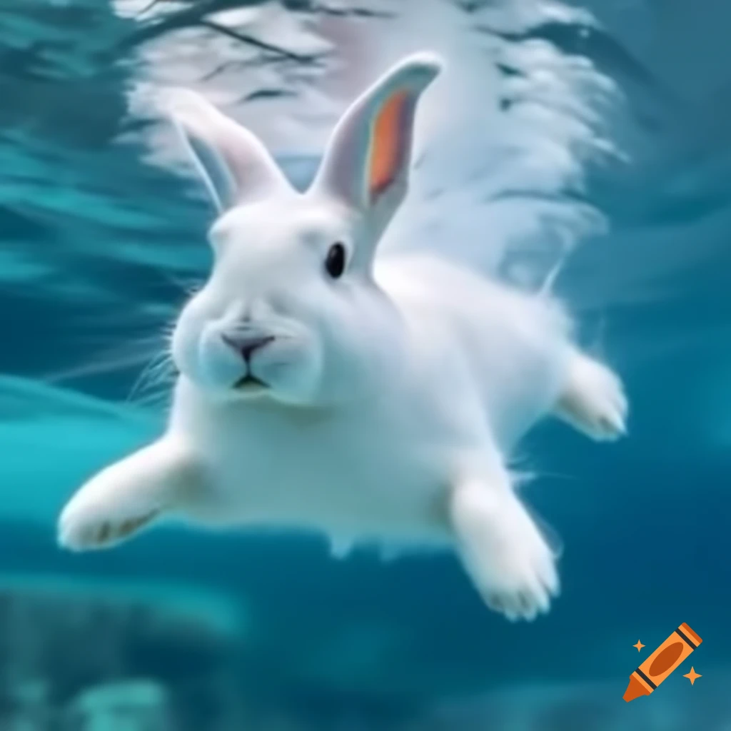 White rabbit swimming in water on Craiyon