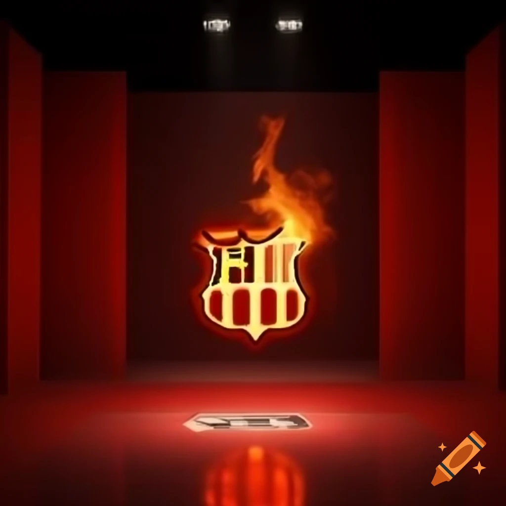 Modern logo featuring 'Barcelona' in a fire-themed room environment on ...