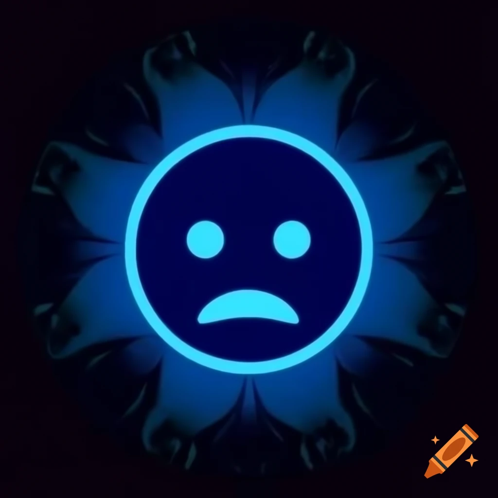 Blue tired emoji on psychedelic black background on Craiyon