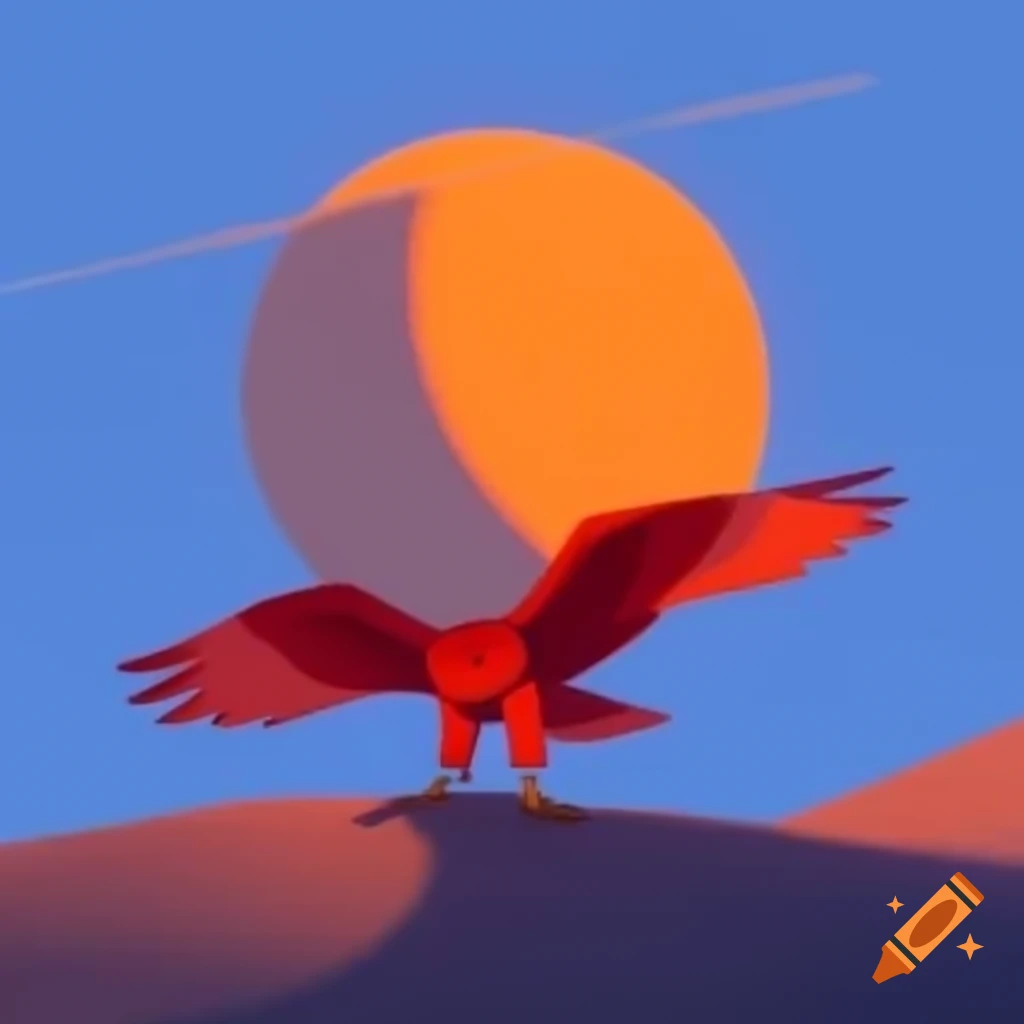 Red hawk in flight under bright morning sun, inspired by haiku on Craiyon