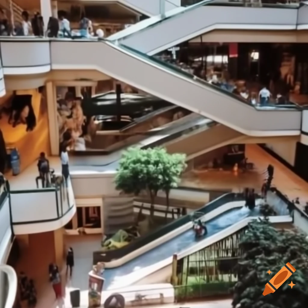 Nostalgic 90s mall ambiance with liminal aesthetics on Craiyon
