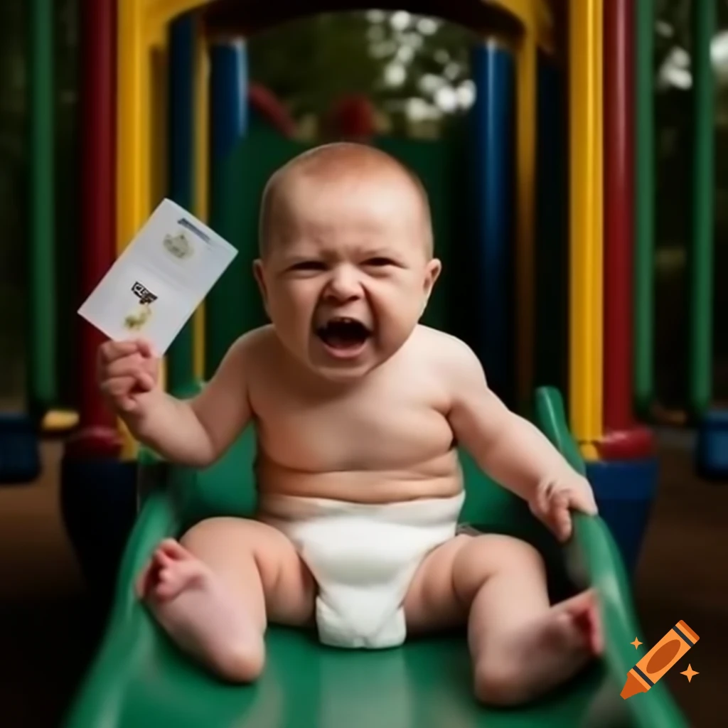 Chubby baby with fluffy beard upset holding losing lottery ticket on ...