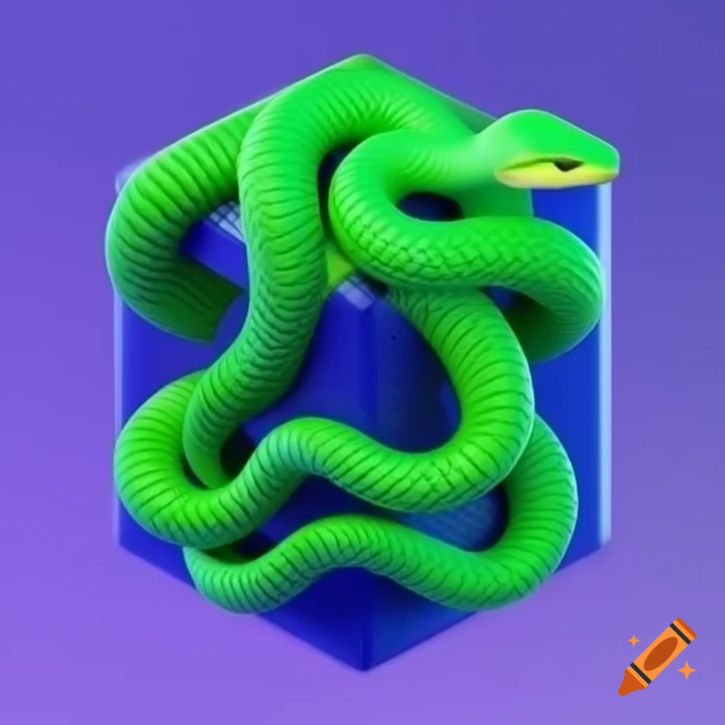 3D isometric depiction of a matrix lime snake in a cube on Craiyon