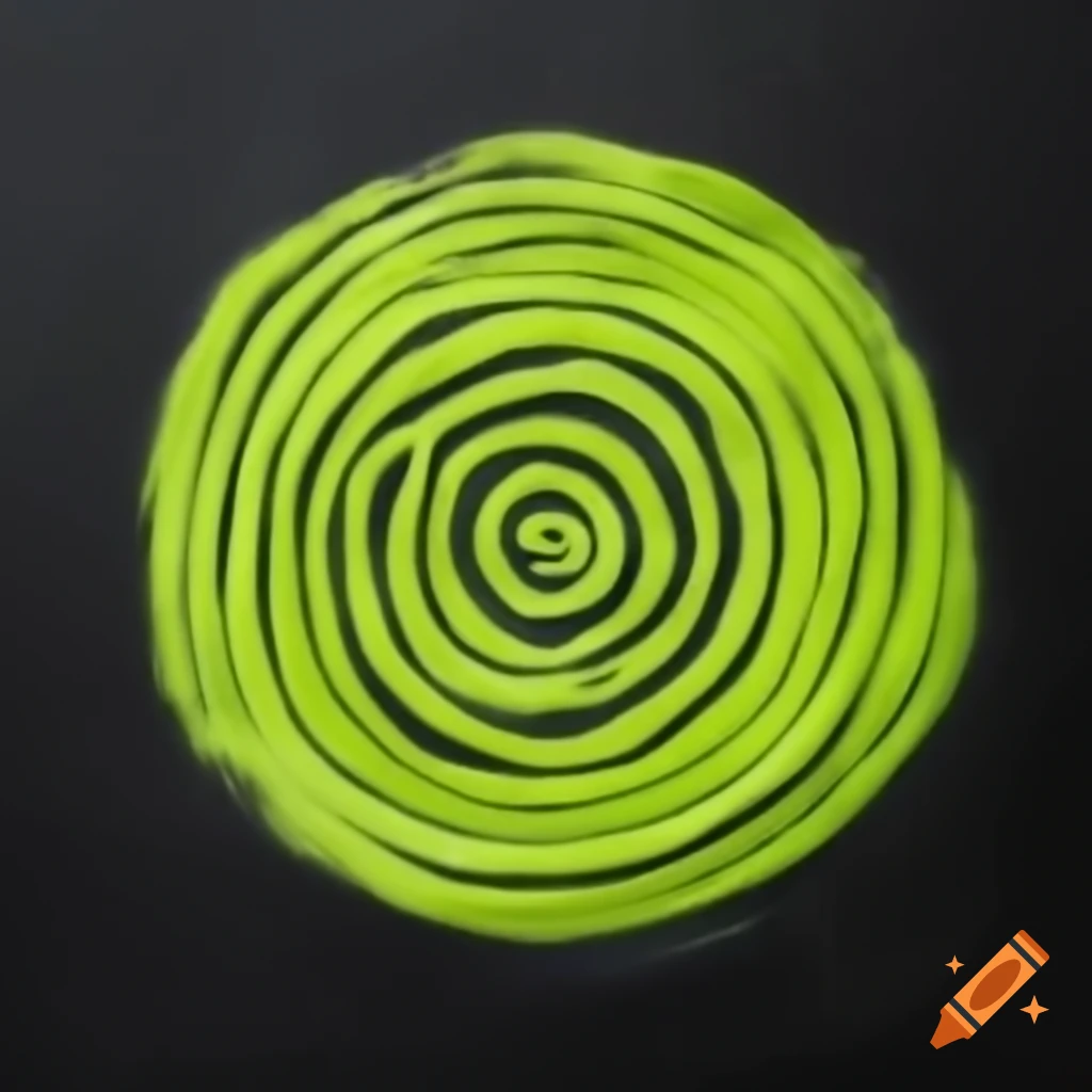 Lime green concentric circles drawn in chalk on black paper on Craiyon