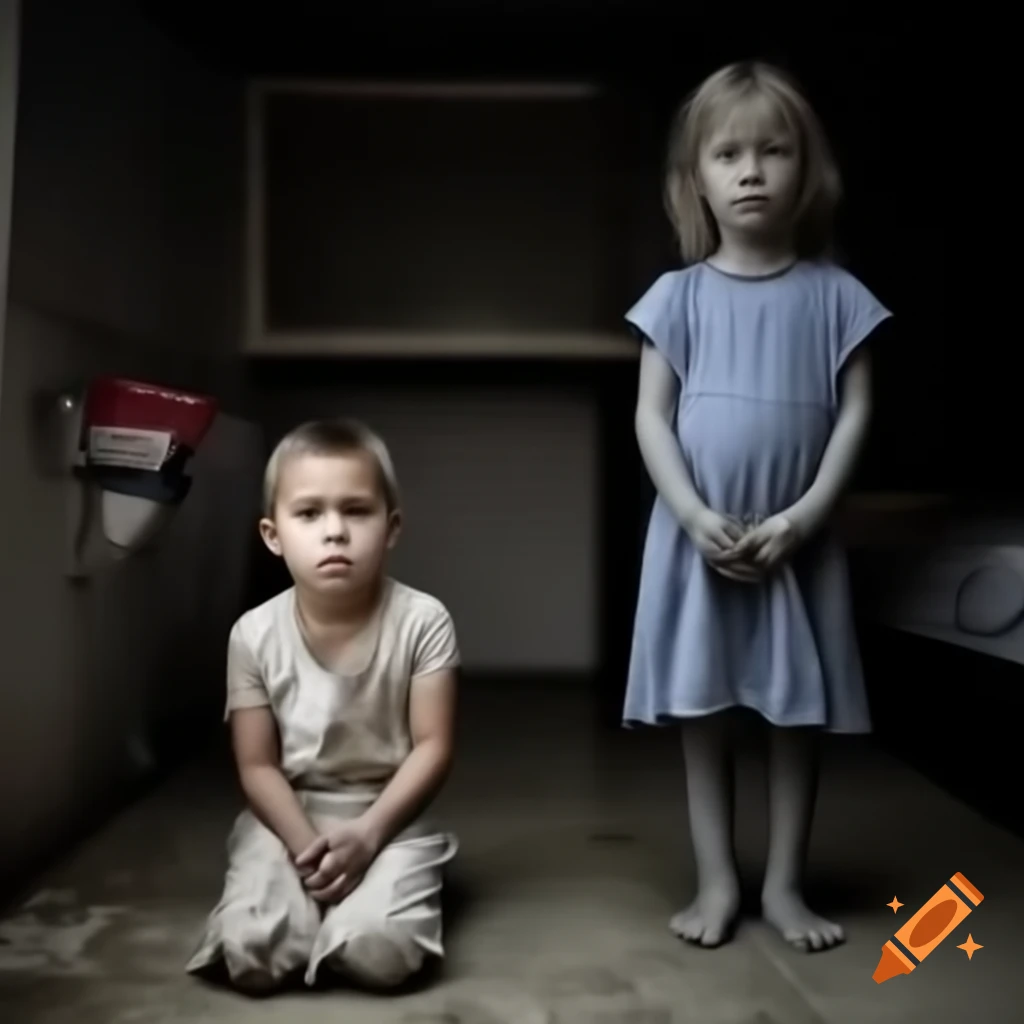 Boy in front of orphan servant girl cleaning floor on Craiyon