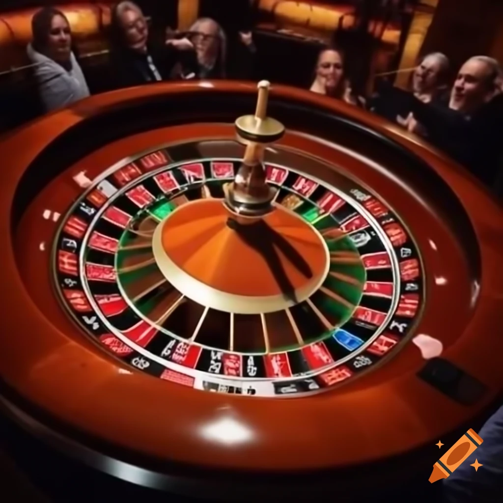 Roulette ball on wheel with patrons focused on gambling excitement on ...
