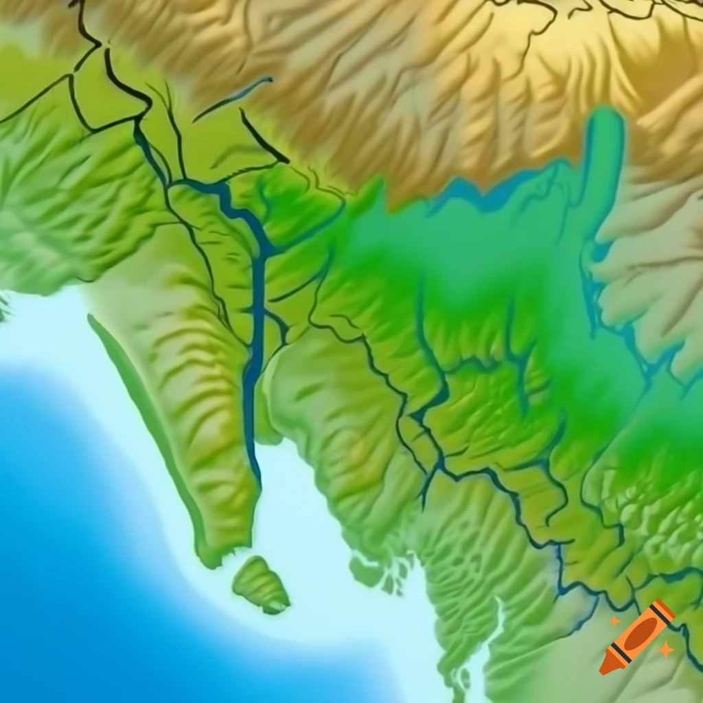 Detailed map of peninsular India highlighting Godavari River flowing to Bay of Bengal on Craiyon