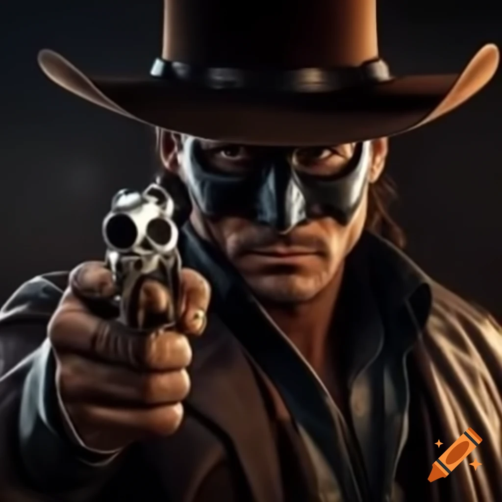 Cowboy with revolver wearing black masquerade mask on Craiyon