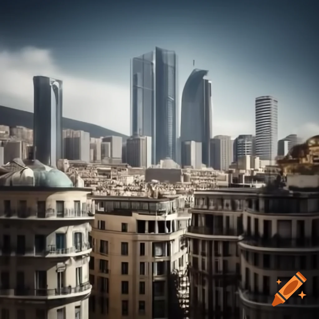 Realistic port city with skyscrapers and neo-classical buildings on Craiyon