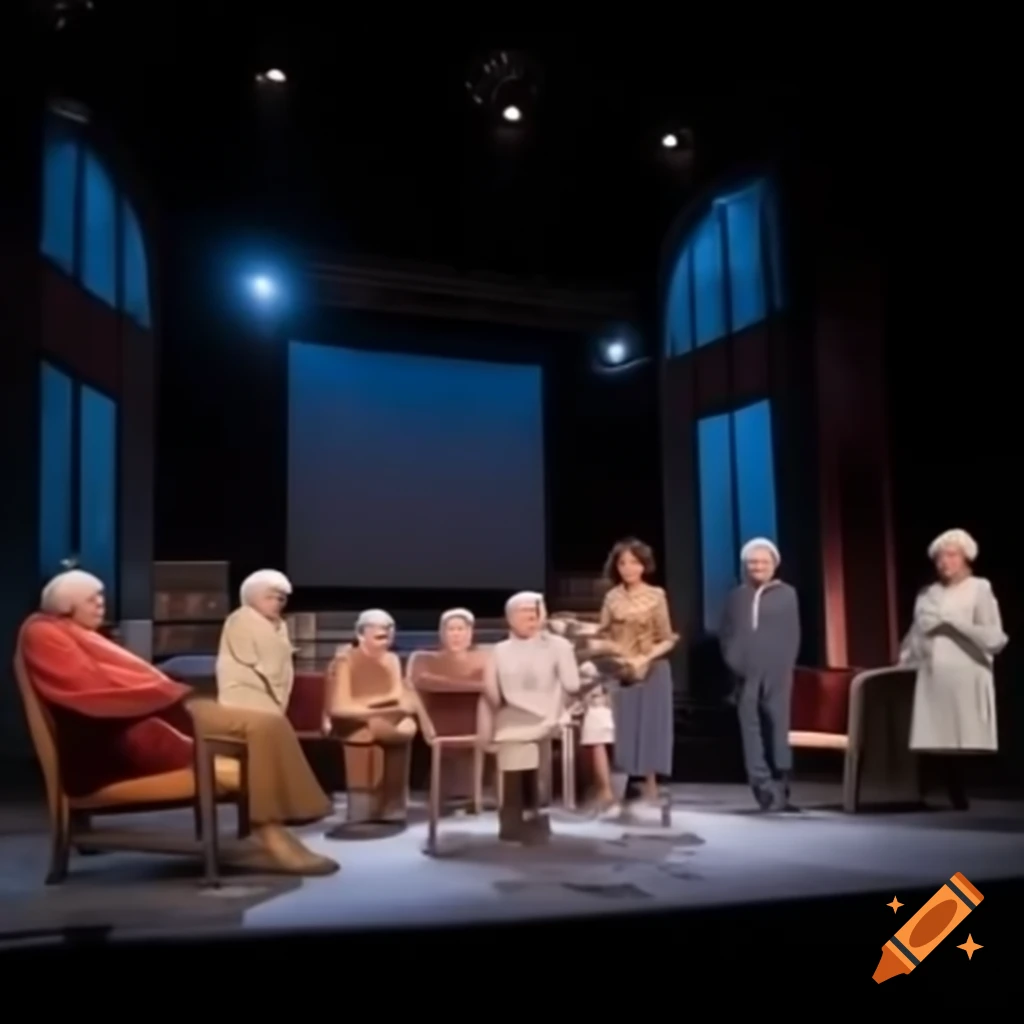 Elderly people discussing on stage during a theater social program on ...
