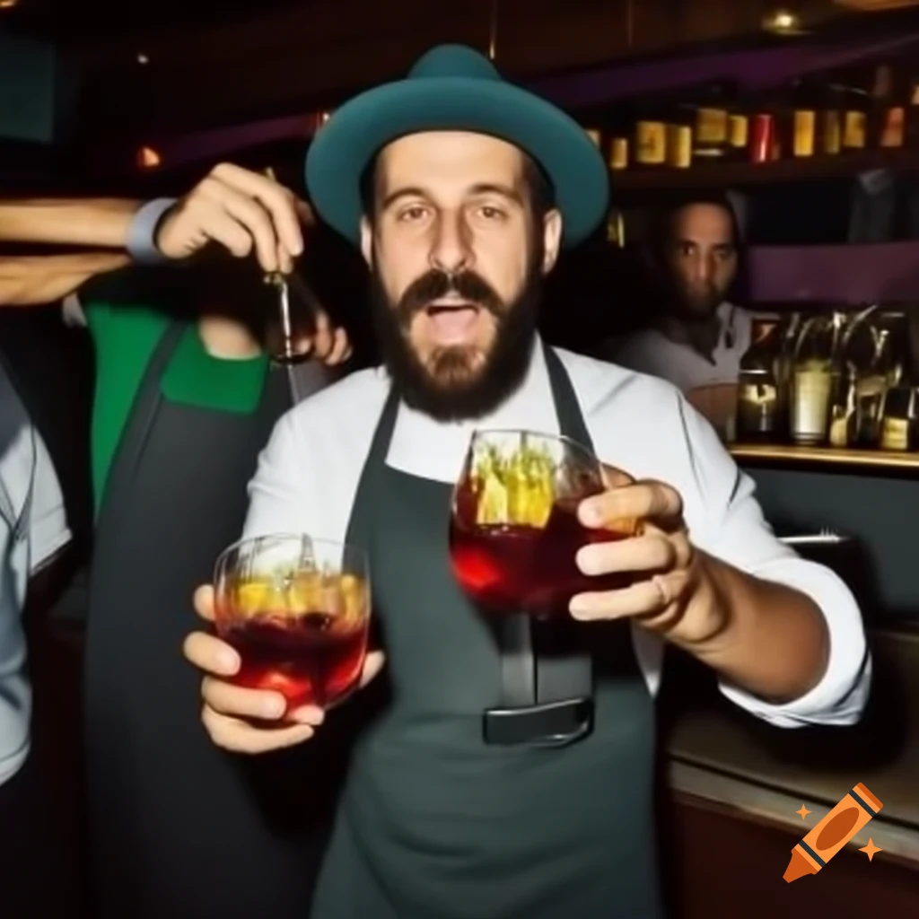 Obese man drinking sangria at a party surrounded by people on Craiyon
