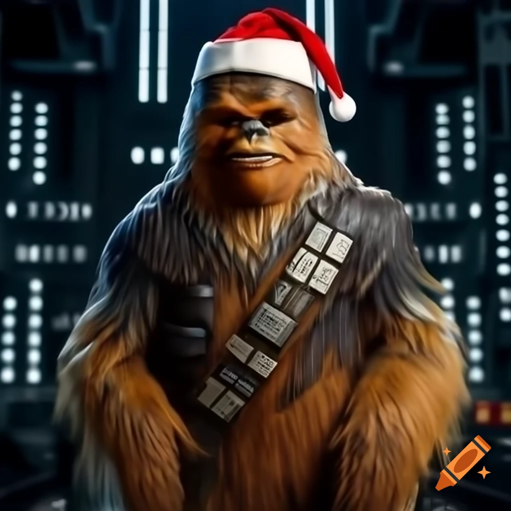 Chewbacca from Star Wars wearing a Santa hat on Craiyon