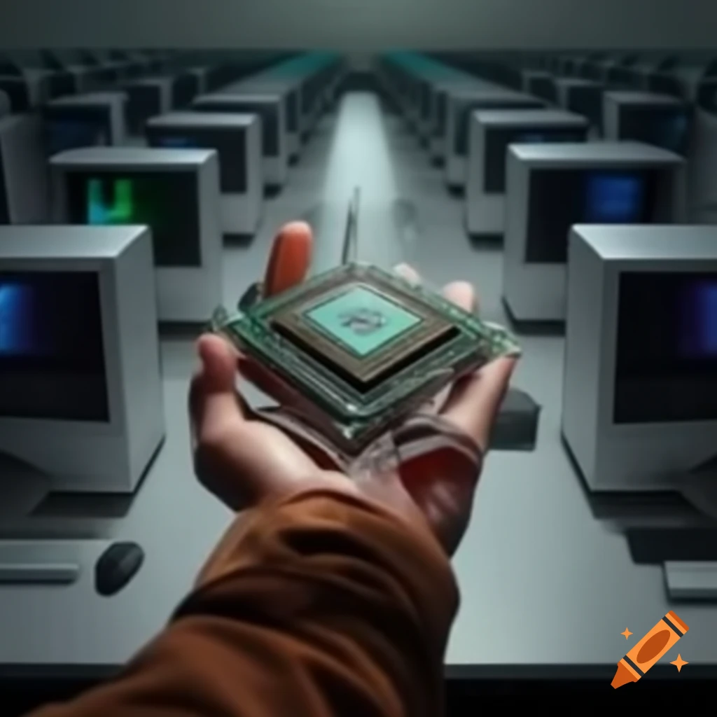 Latest model CPU held by a hand emerging from the ground on Craiyon