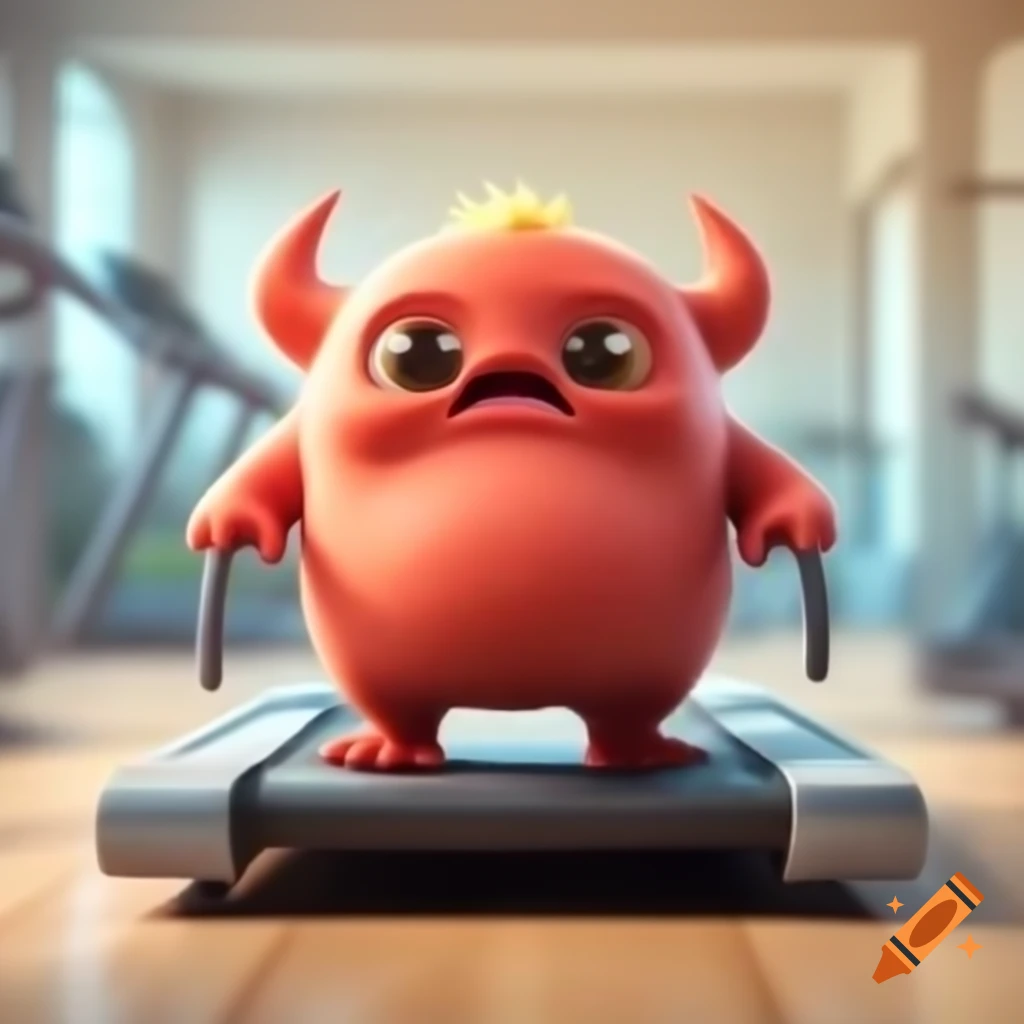 Cute demon exercising on a treadmill on Craiyon