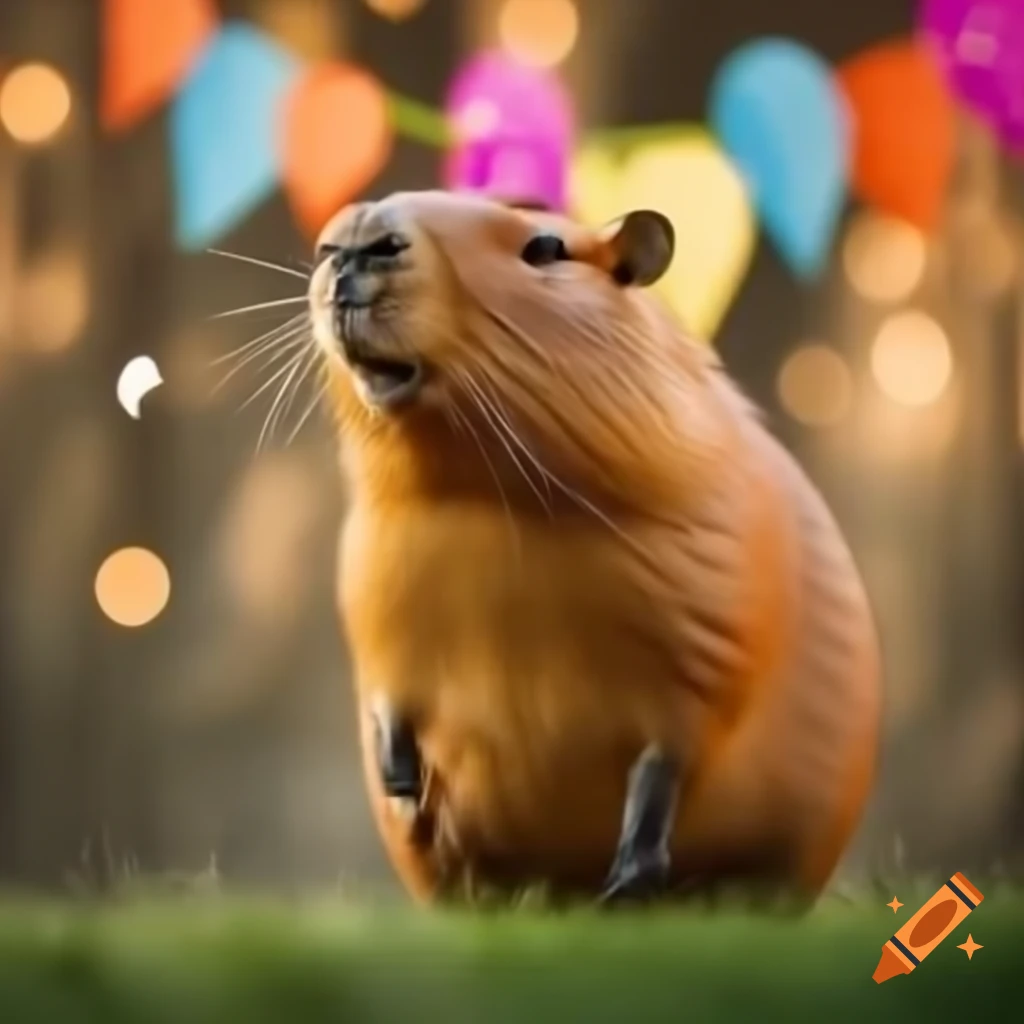 Capybara at an after party, festive atmosphere on Craiyon