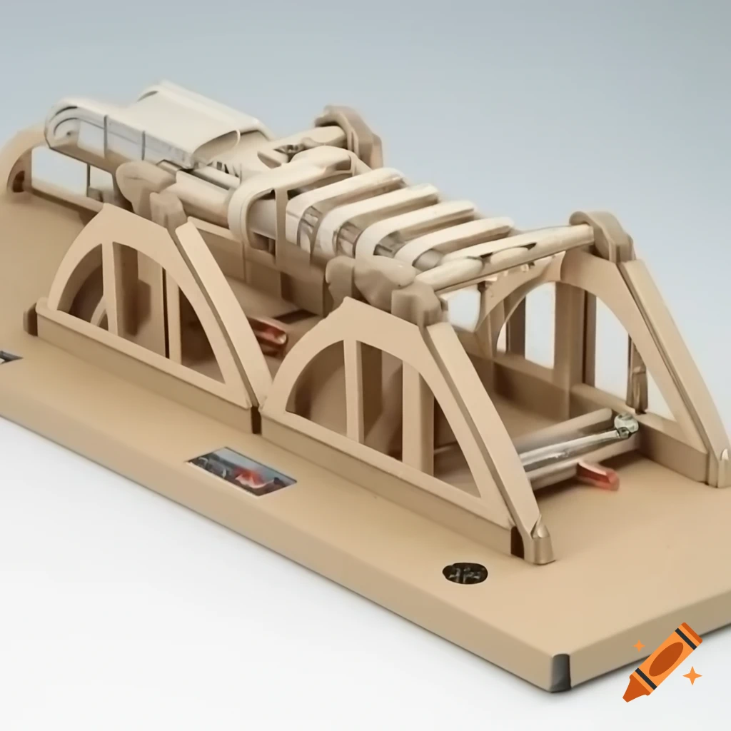 Complex model bridge made of cardboard tubes connected with elastics ...