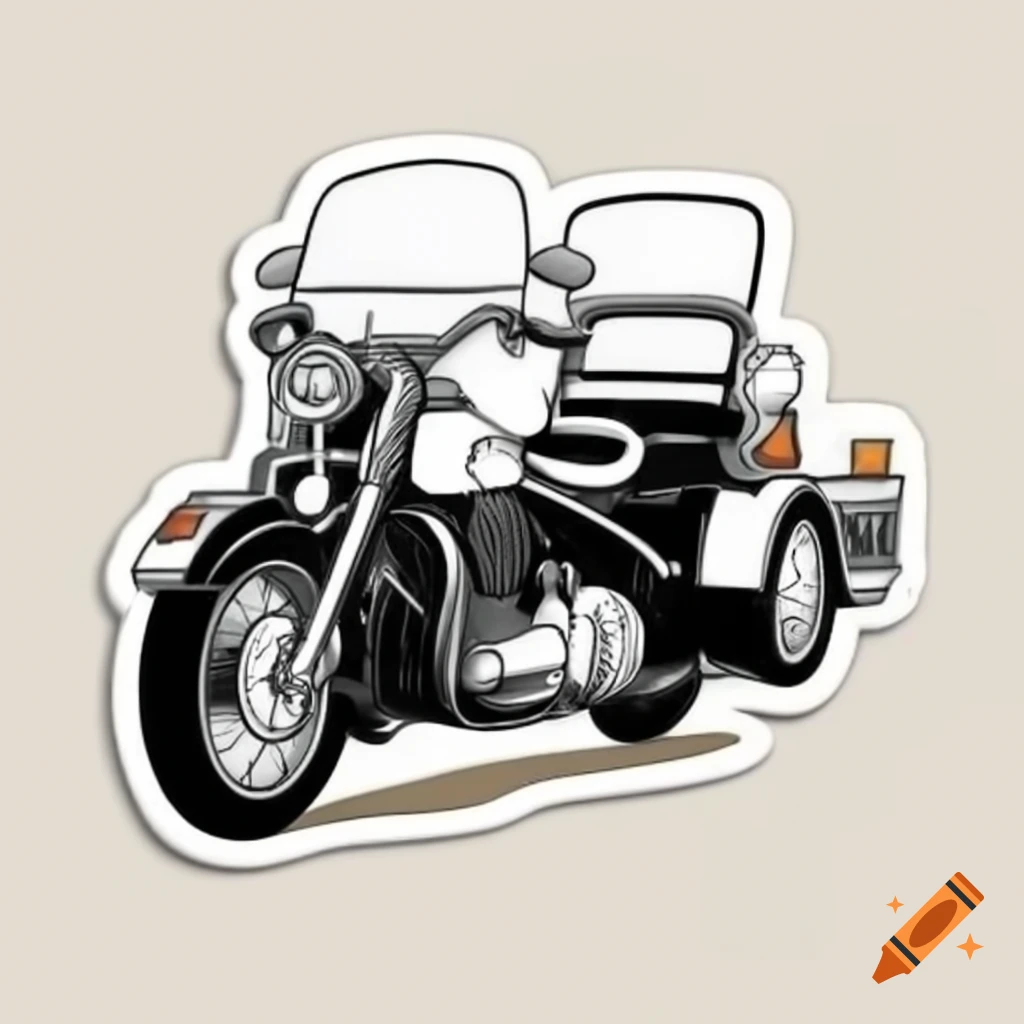 Black-and-white motorcycle sticker with classic design and sidecar on ...