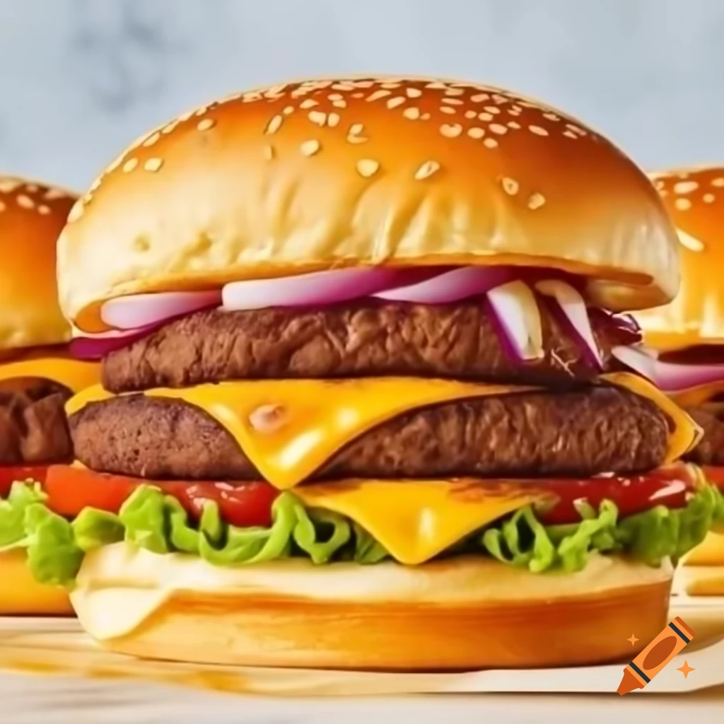 Mighty Burger with deep-fried patties, cheese, and signature toppings ...