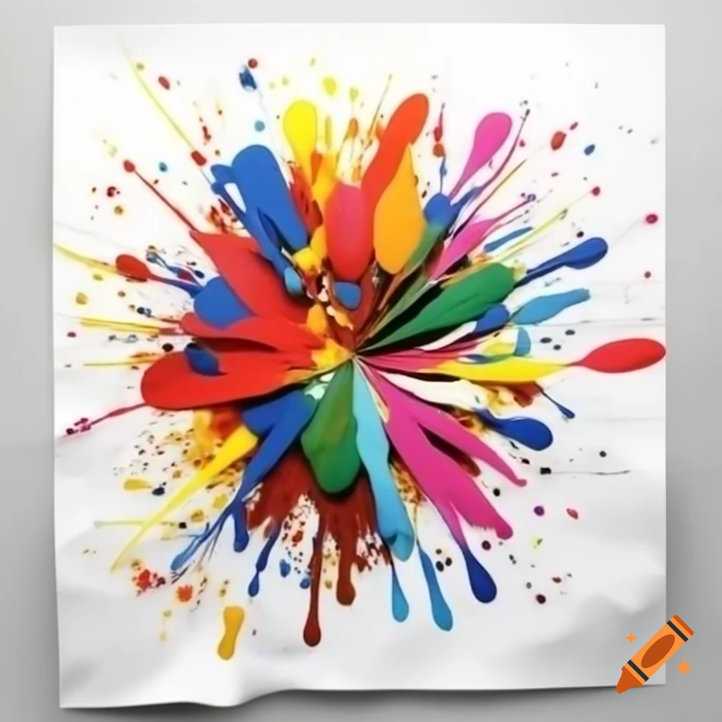 Vibrant primary colors splattered on white sheet cake on Craiyon