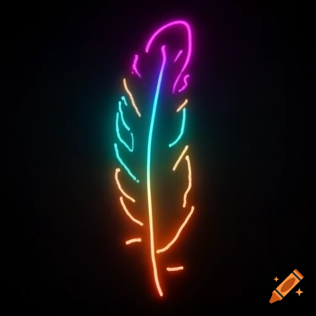 Vibrant neon illuminated Native American feather and star quilt design ...