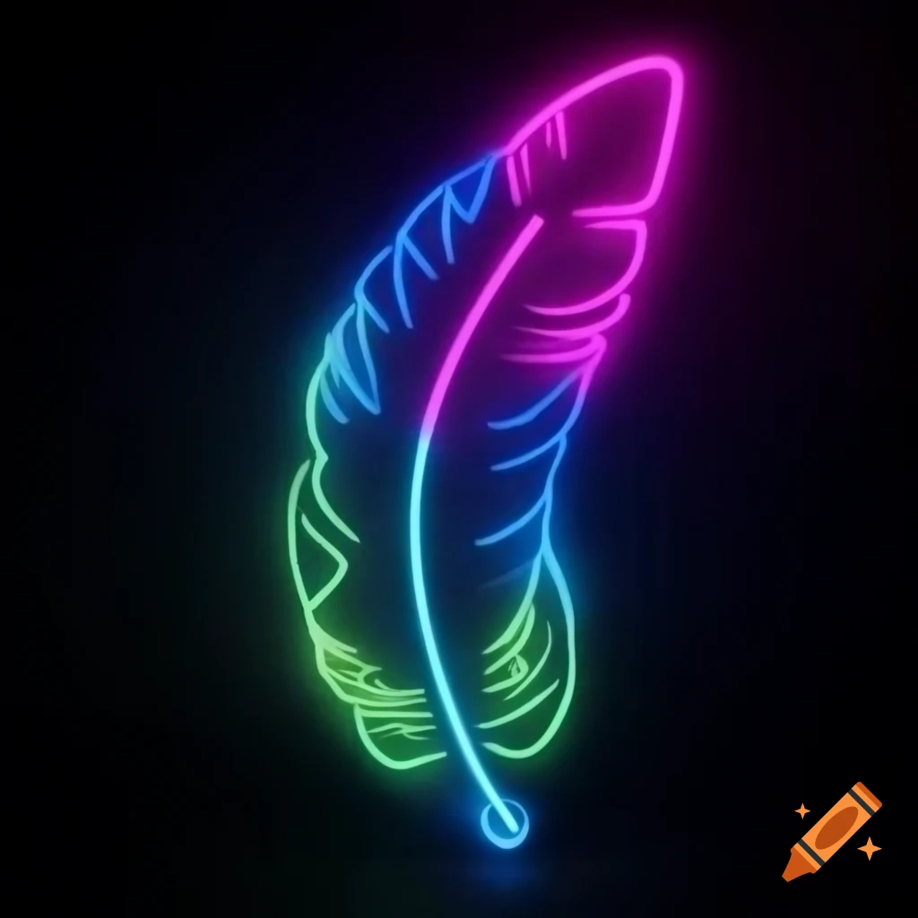 Vibrant neon illuminated Native American feather and star quilt design ...