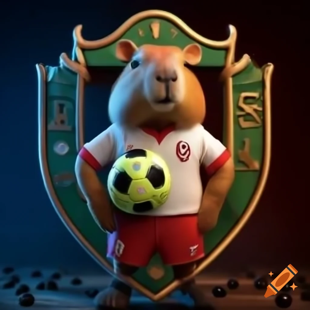 Whimsical soccer crest with cuddly capybara mascot Capibara FC on Craiyon