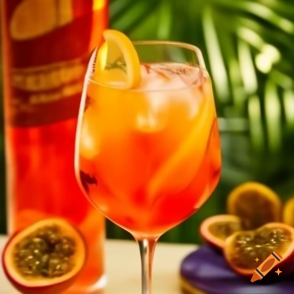 Tropical sunrise spritz cocktail with passion fruit garnish on Craiyon