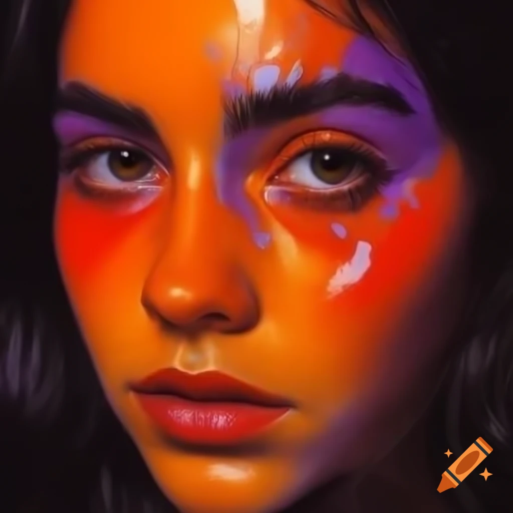 Captivating digital portrait in orange and purple tones on Craiyon