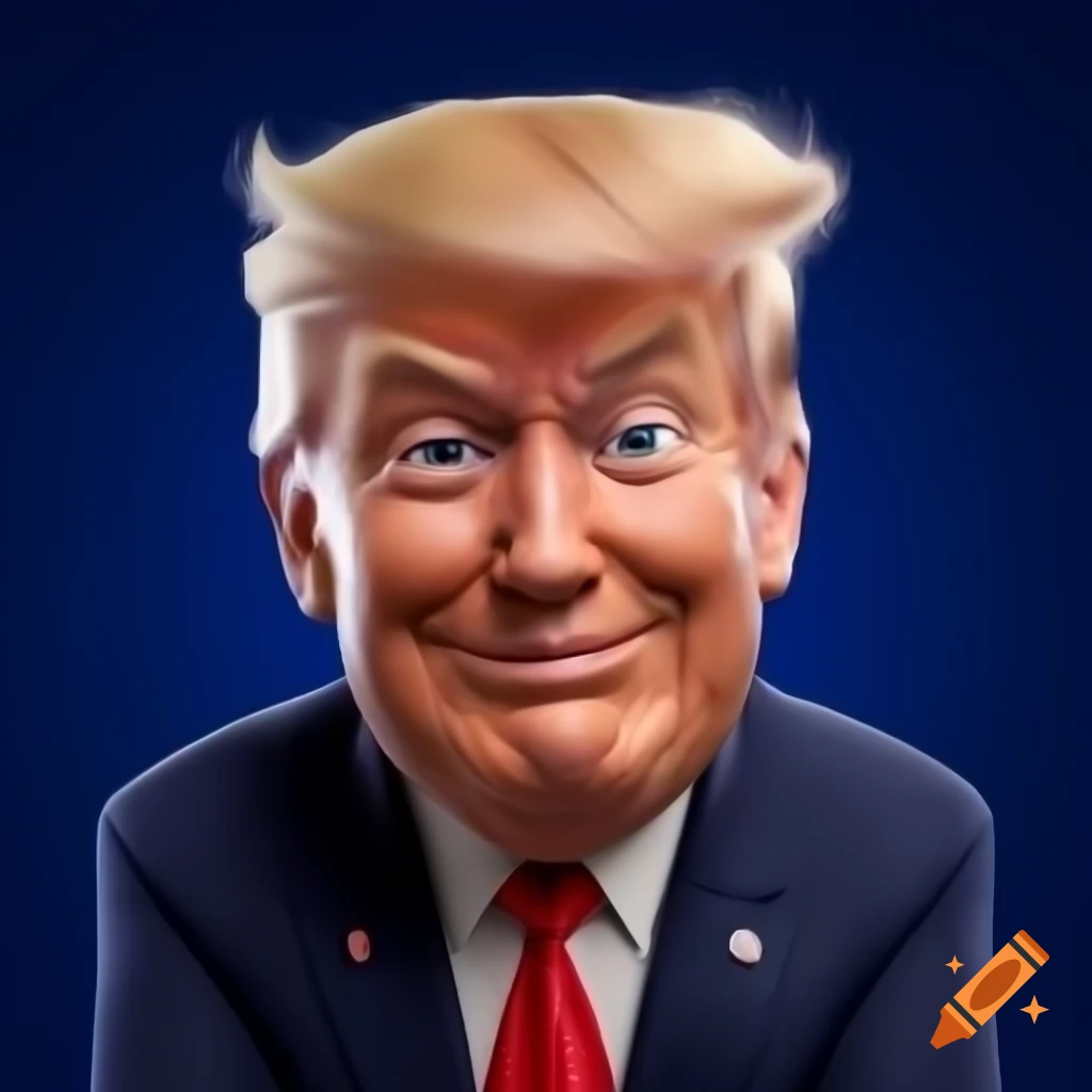 Stylized cartoon rendition of Donald Trump smiling in whimsical Pixar ...