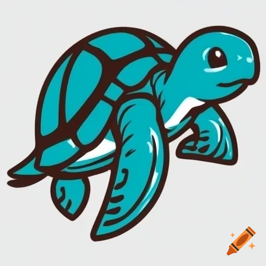 Fierce teal sea turtle mascot logo playing volleyball on Craiyon