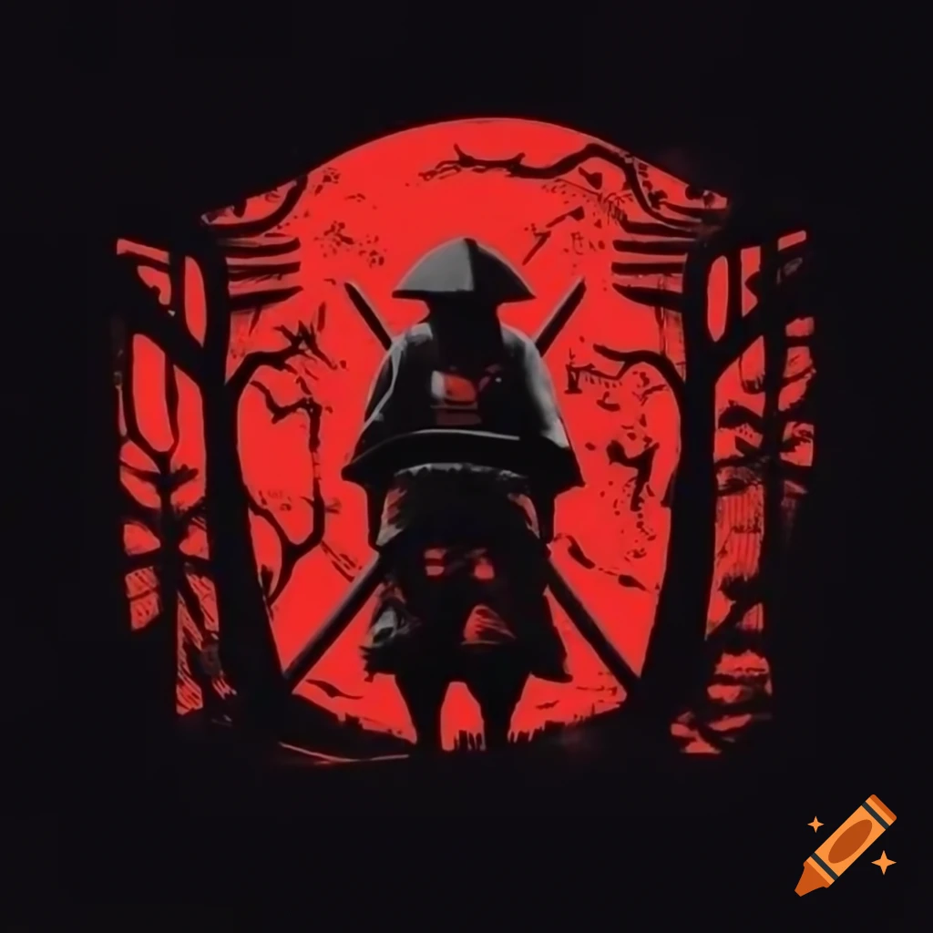 Lone samurai with blood-stained katana in impressionistic scene with ...