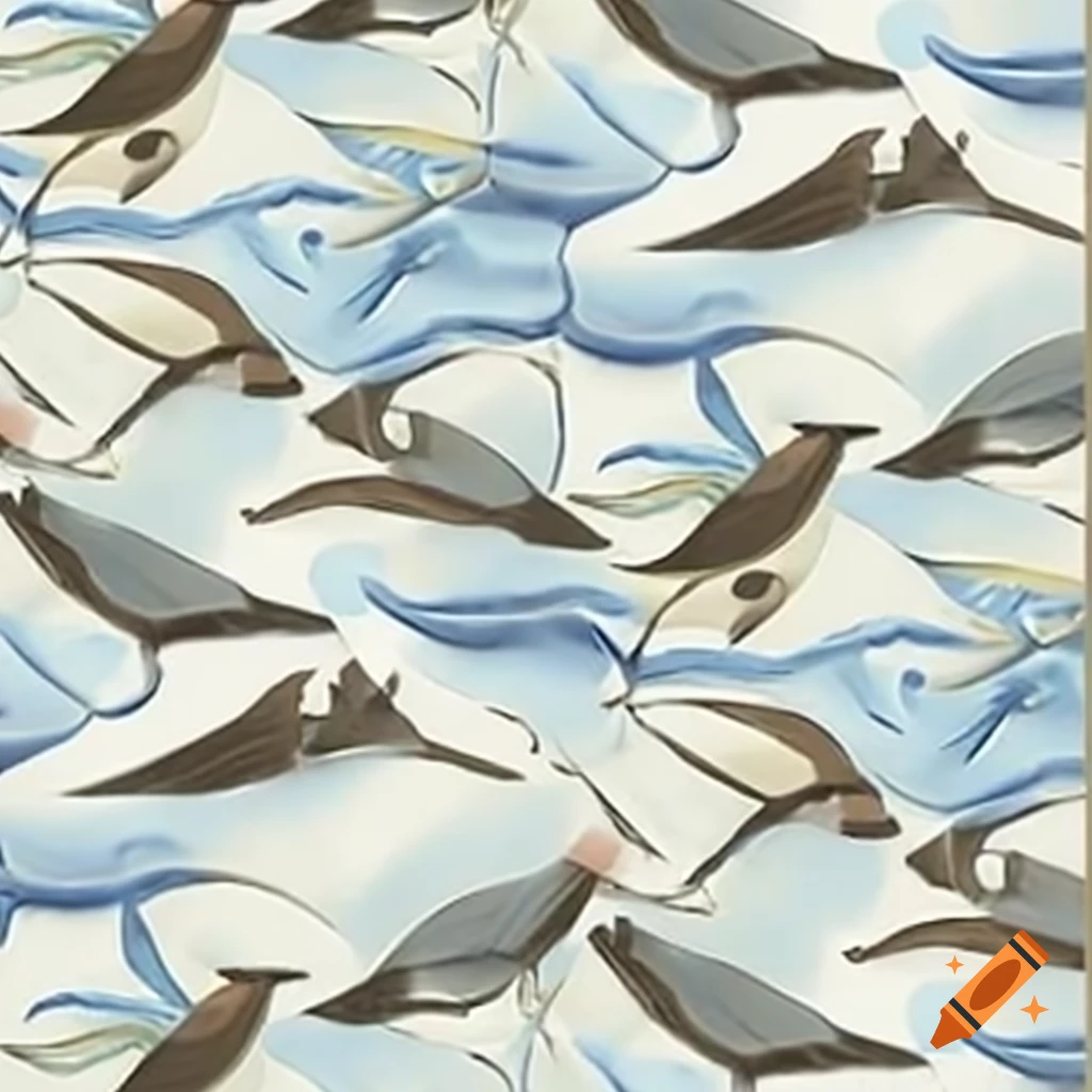 Tile pattern with alternating birds and fish, intricate design on Craiyon