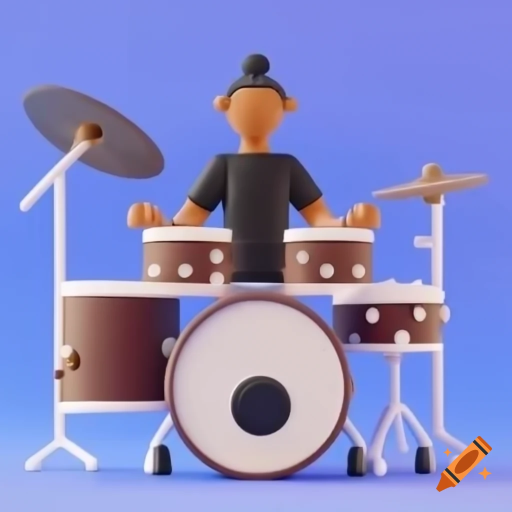 Minimalist avatar with character and simple drum set in muted colors on ...